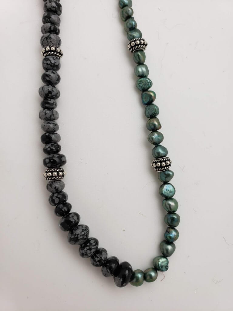 Green Pearl, Mystic Merlinite and Silver Necklace - Aum Sacred Art